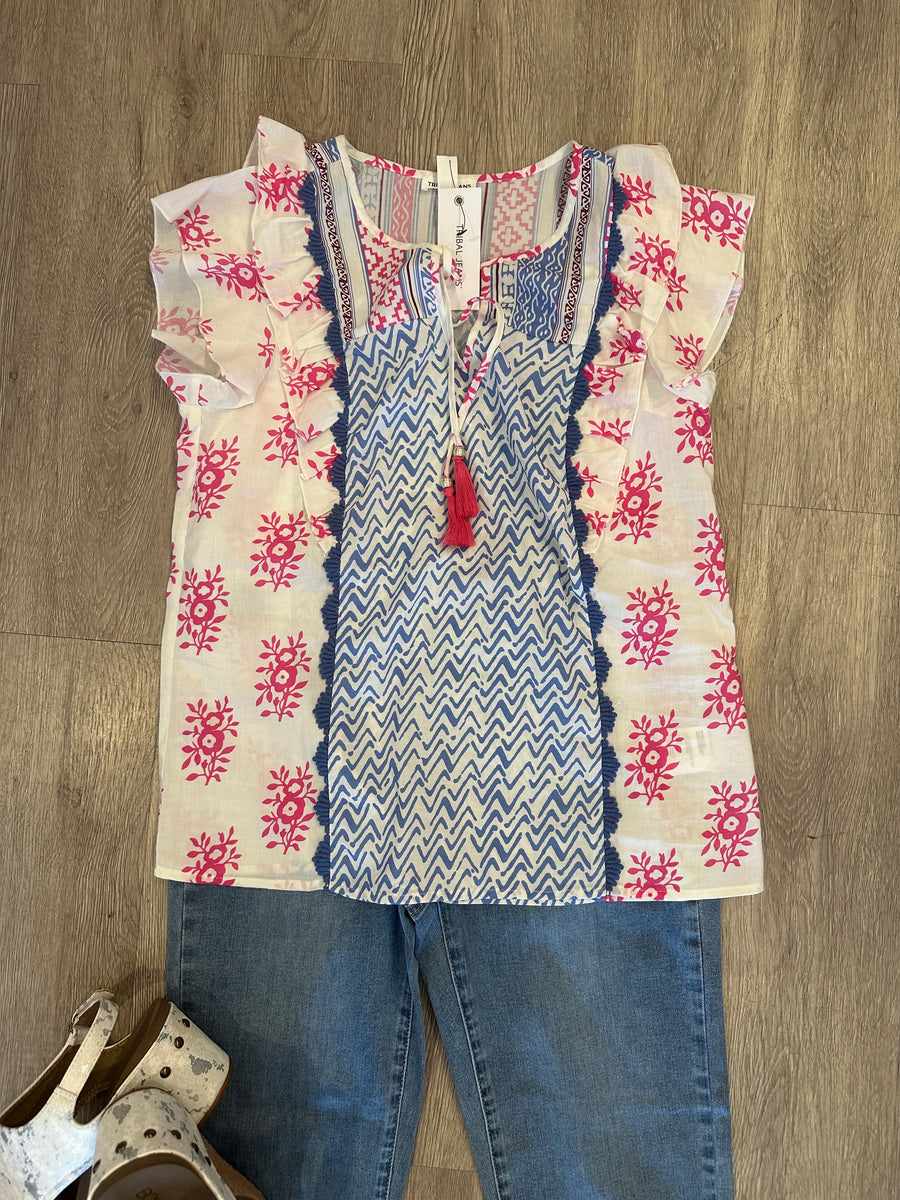 MIXED PRINT BLOUSE – Simply Chic Monogram Boutique Rockingham