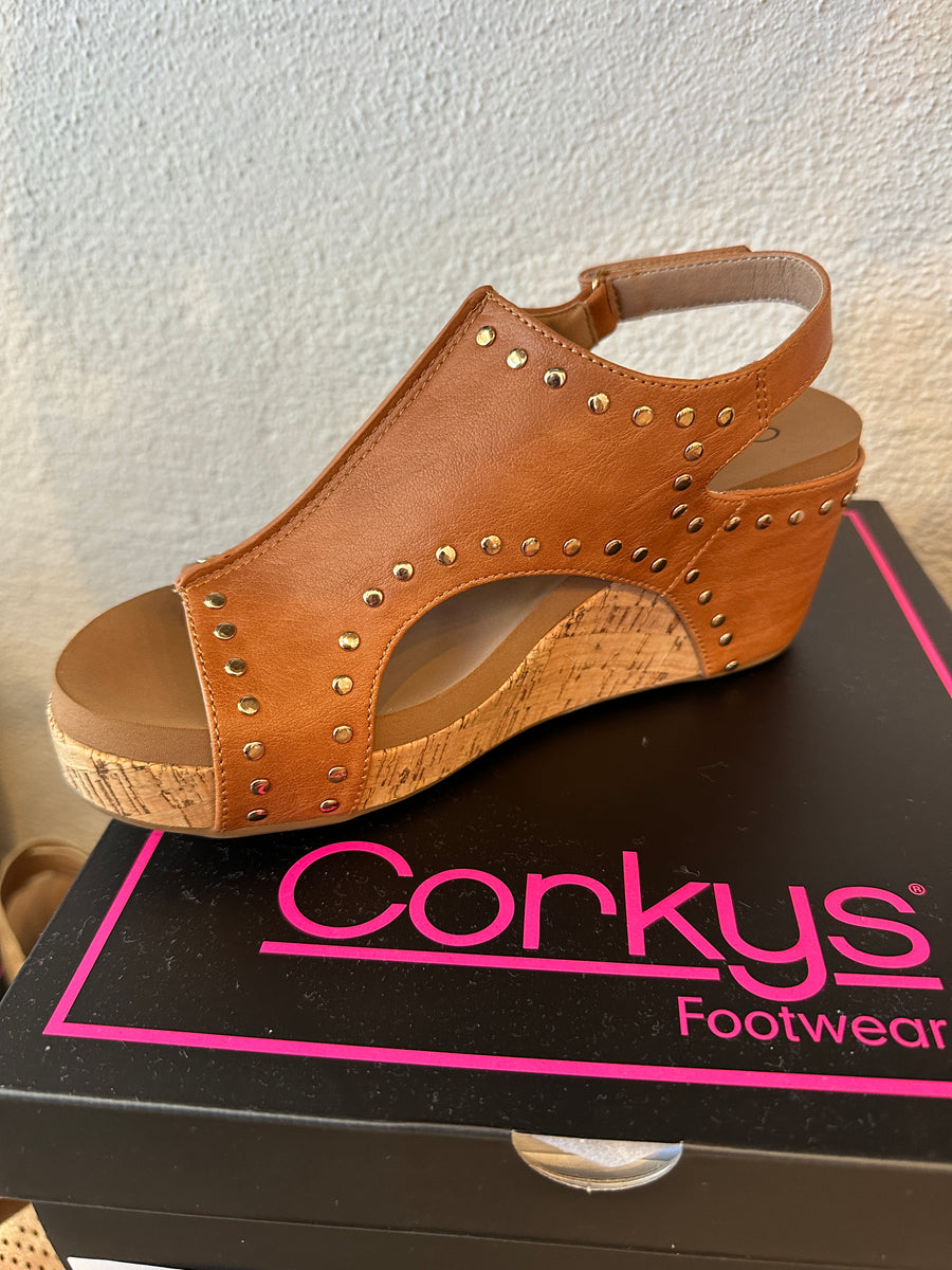 Corky’s Carley Wedge Sandals- Cognac Studs – Simply Chic Monogram ...